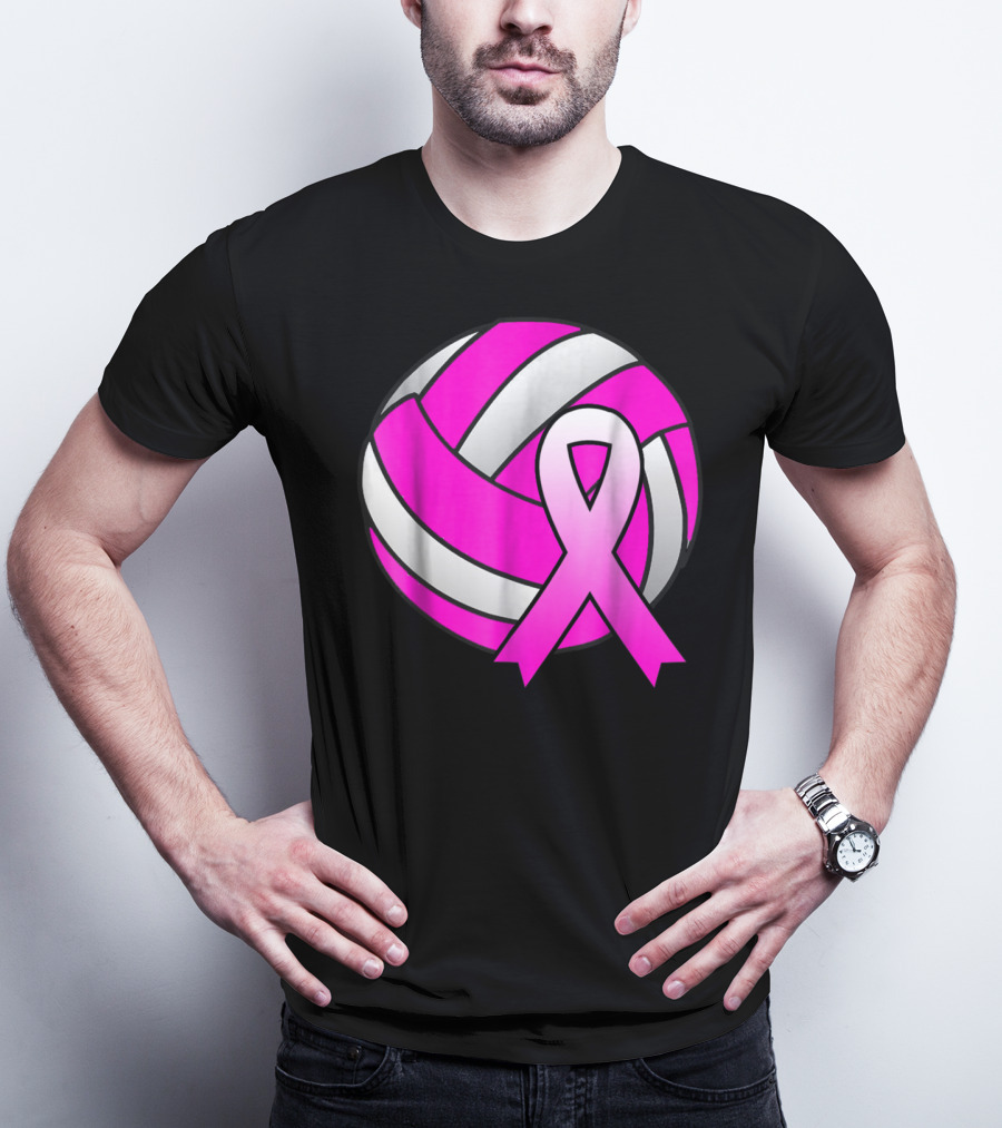 Volleyball Pink Ribbon Breast Cancer Awareness Symbol On Ball T-Shirt