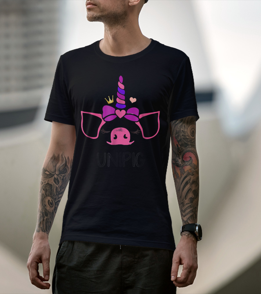 Unipig Unicorn Pig Crown And Bow Love For Pig Lovers T-Shirt