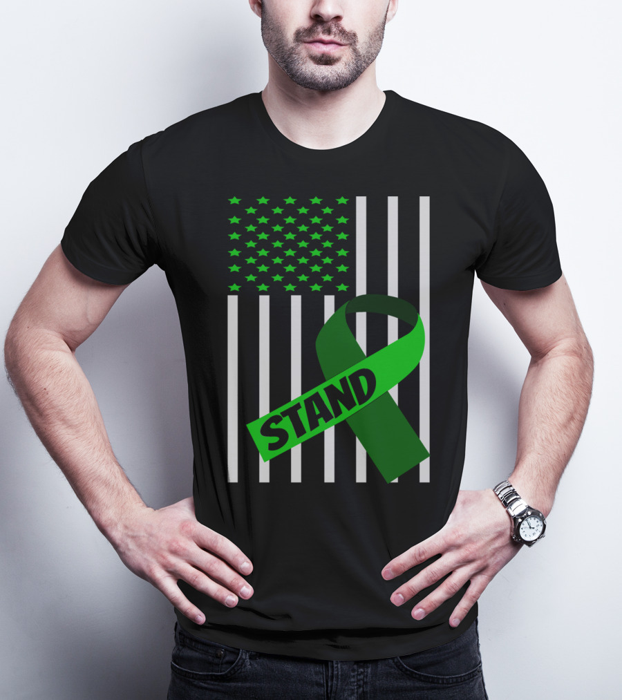 USA Flag Green Ribbon Stand Kidney Disease Awareness T-Shirt