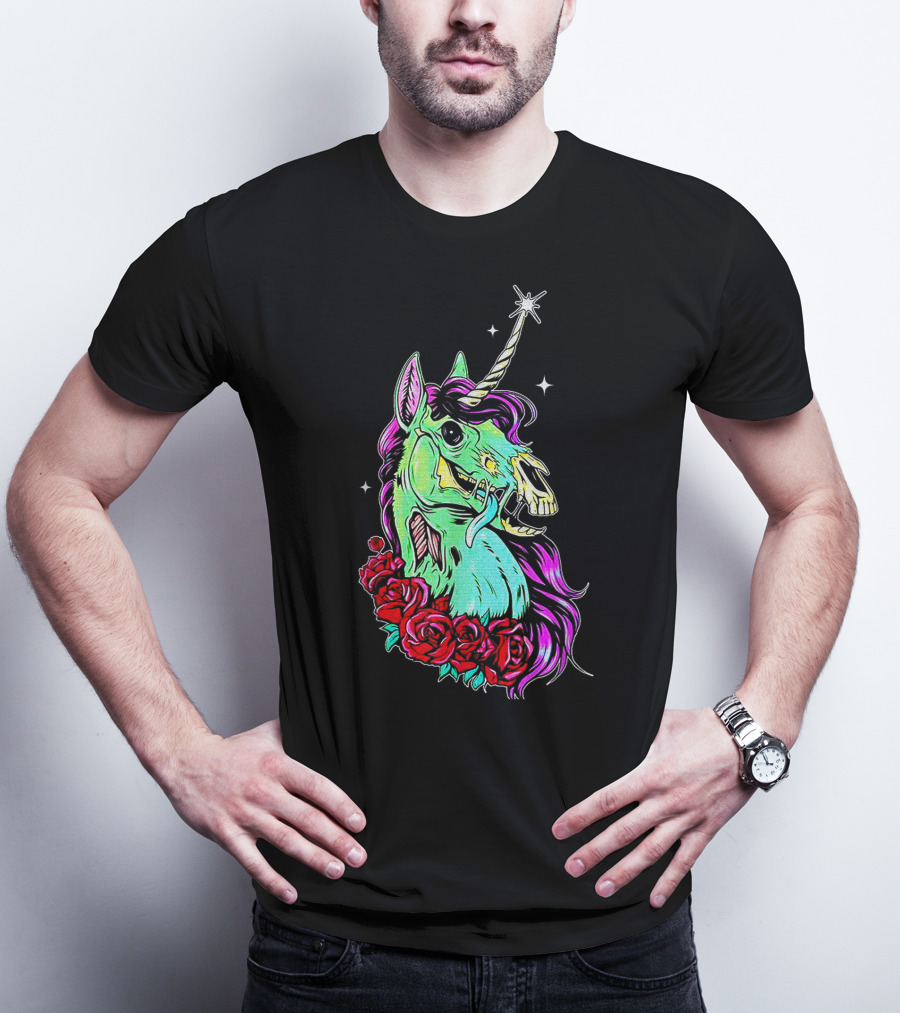 Funny Rose Floral Unicorn Horse Zombie Vibes T-Shirt