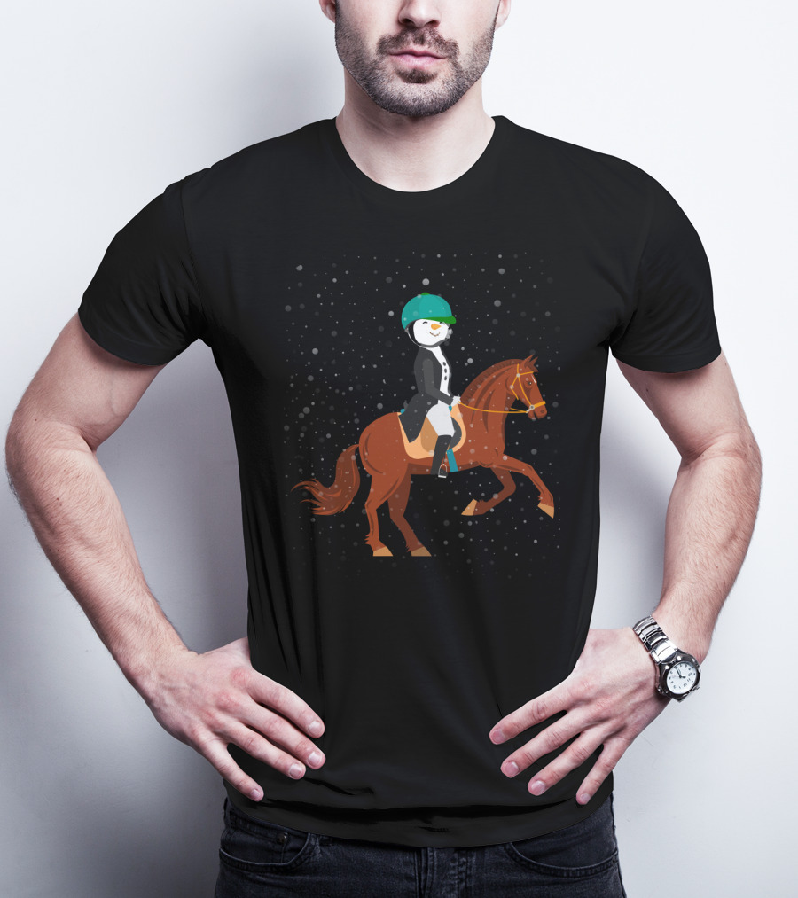 Funny Snowman Horse Riding In Winter Wonderland T-Shirt