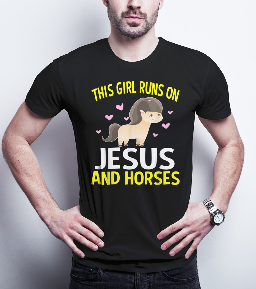 This Girl Runs On Jesus And Horses Hearts Cute Horse T-Shirt