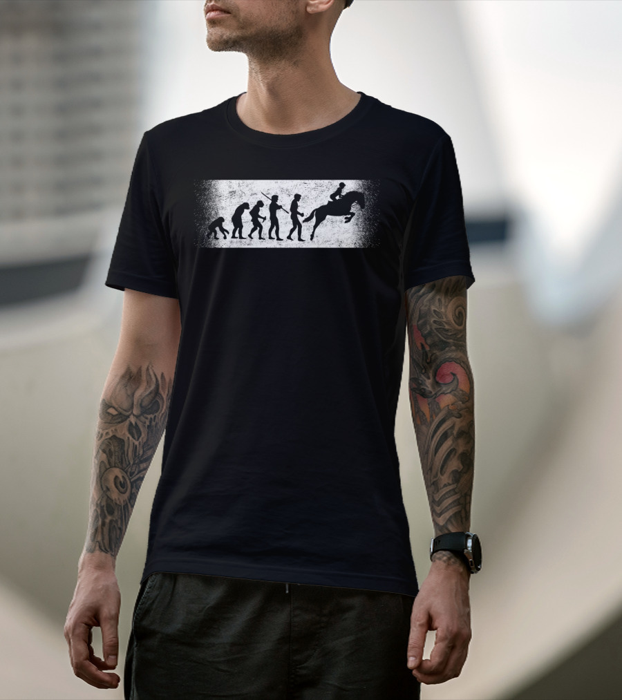 Funny Horse Riding Evolution Ofman Silhouette Progression T-Shirt