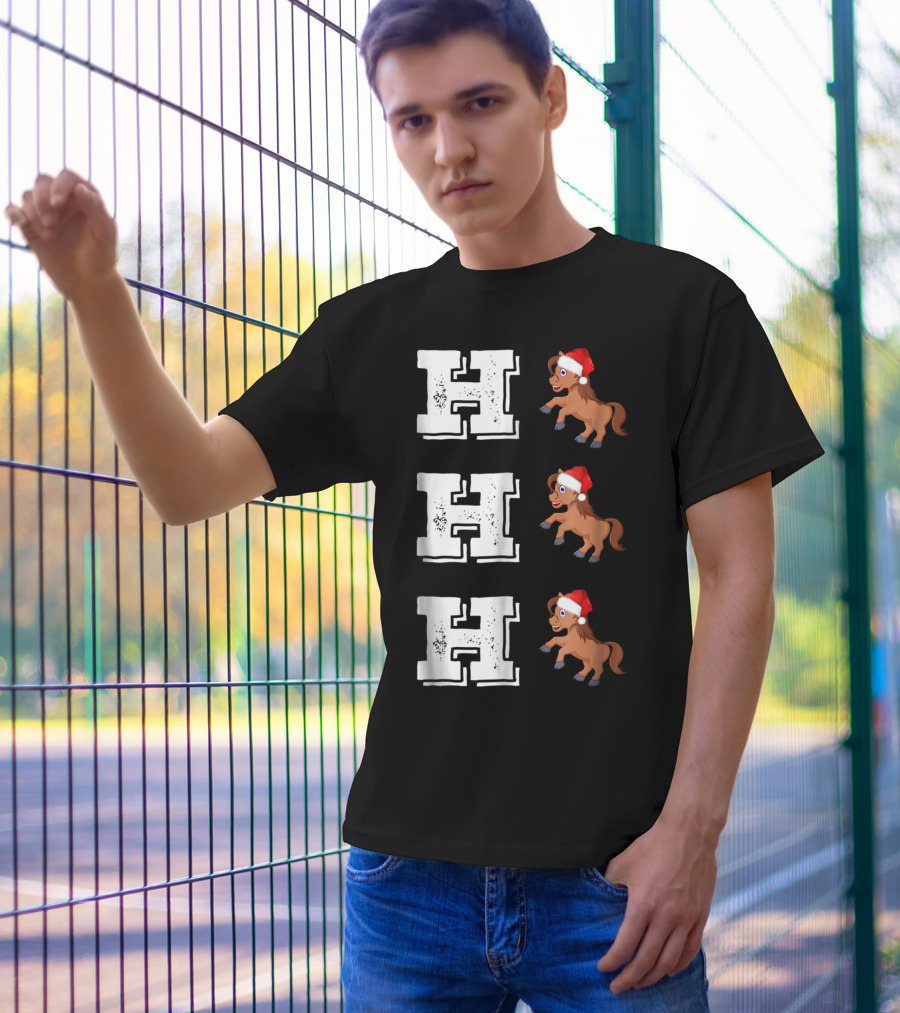 Ho Ho Ho Funny Xmas Horse Lover Santa Hat T-Shirt