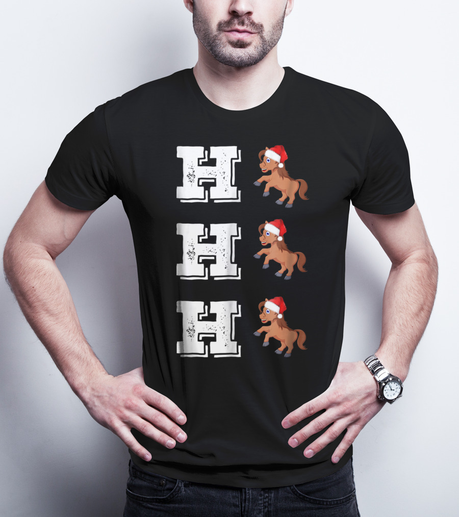 Ho Ho Ho Funny Xmas Horse Lover Santa Hat T-Shirt