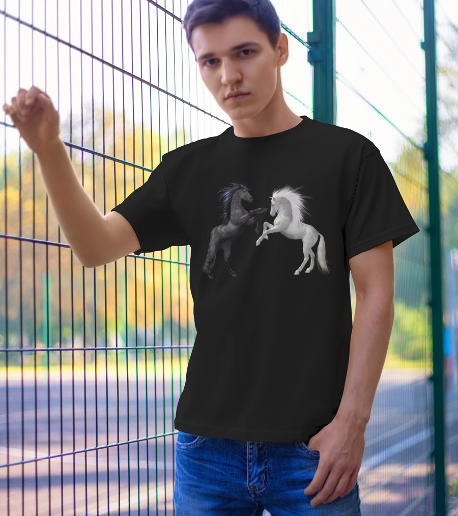 Girl's Horse Play Horseback Riding Esquireian Black Stallion White Mare T-Shirt