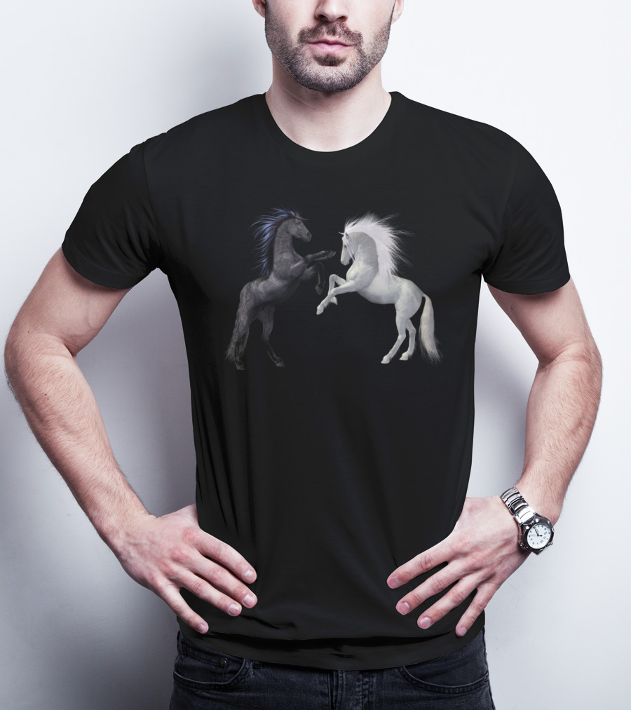 Girl's Horse Play Horseback Riding Esquireian Black Stallion White Mare T-Shirt