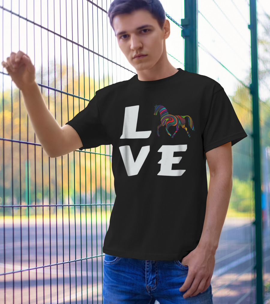 LOVE Girls Love Horses Colorful Horse T-Shirt