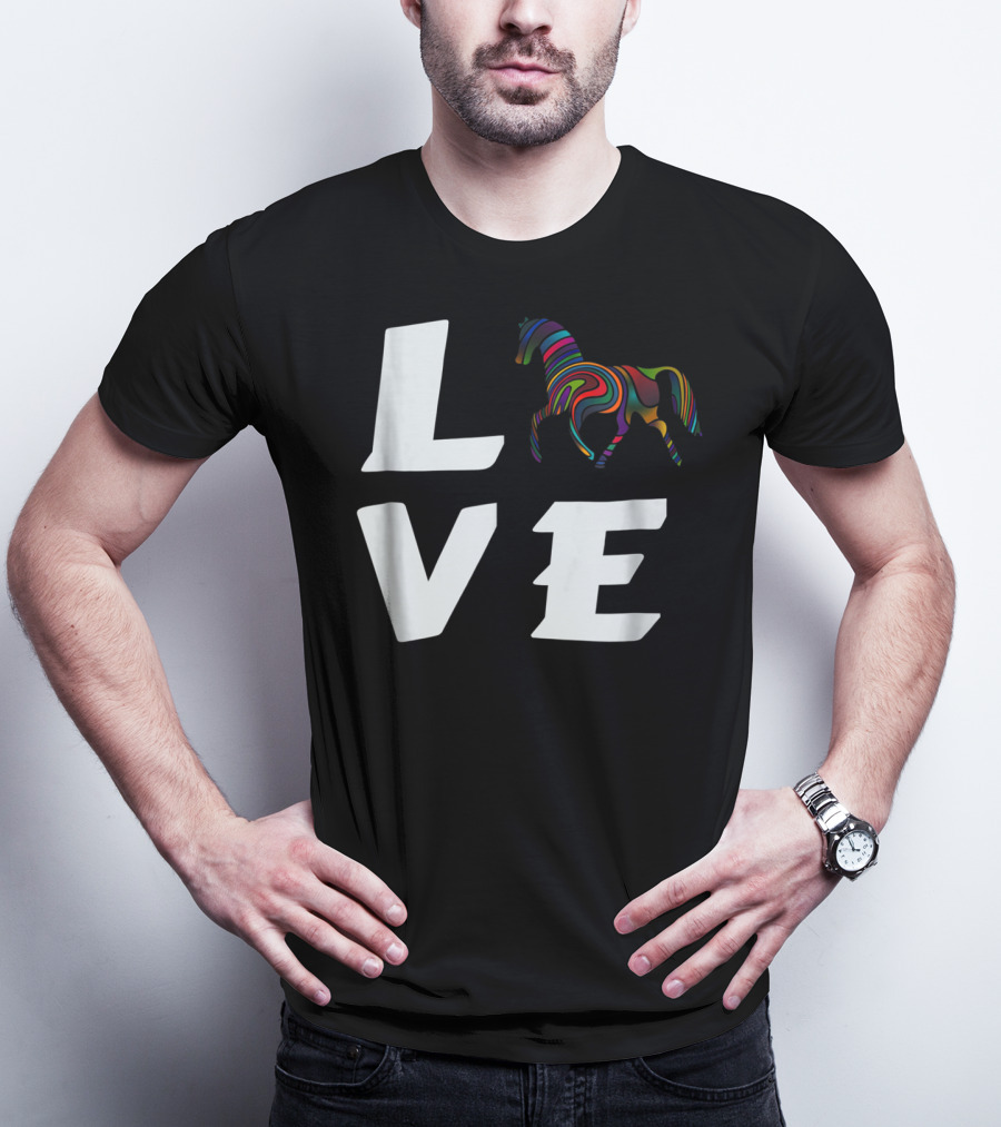 LOVE Girls Love Horses Colorful Horse T-Shirt