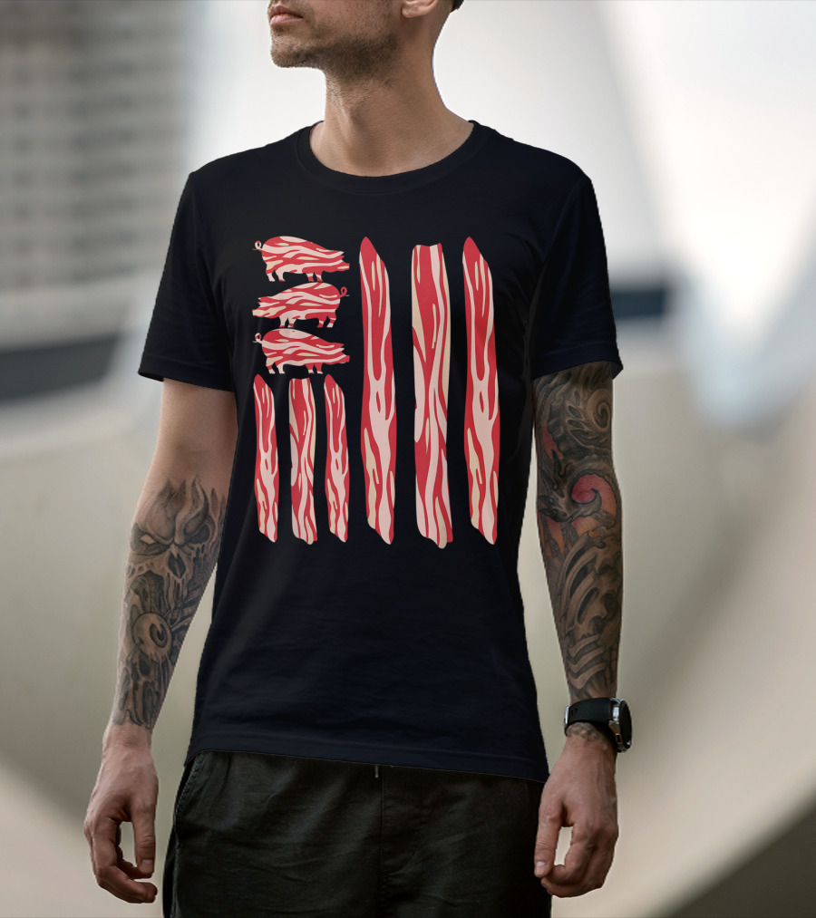Funny Vintage Bacon Flag With Pig T-Shirt