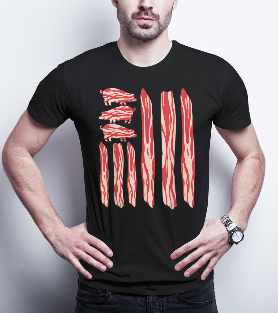 Funny Vintage Bacon Flag With Pig T-Shirt