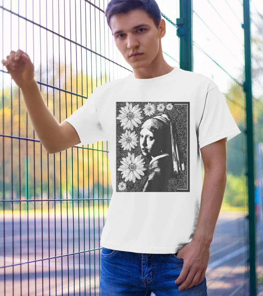 Girl With A Pearl Earring Floral T-Shirt