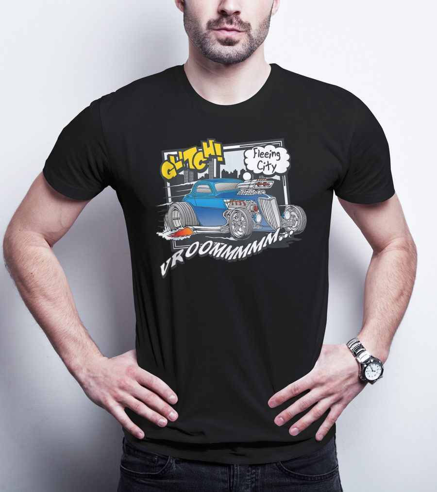 Vroom Glitch Fleeing City Classic Car 365 Funny Cute Top T-Shirt