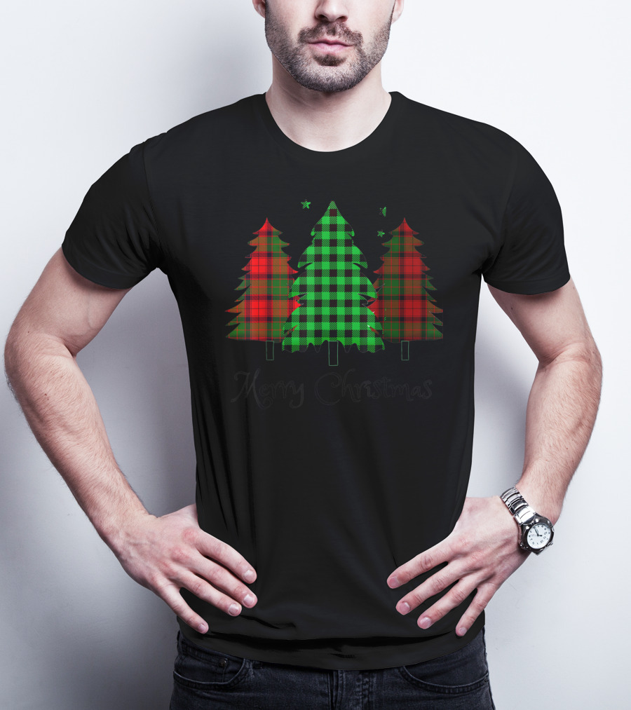 Merry Christmas Plaid Trees T-Shirt