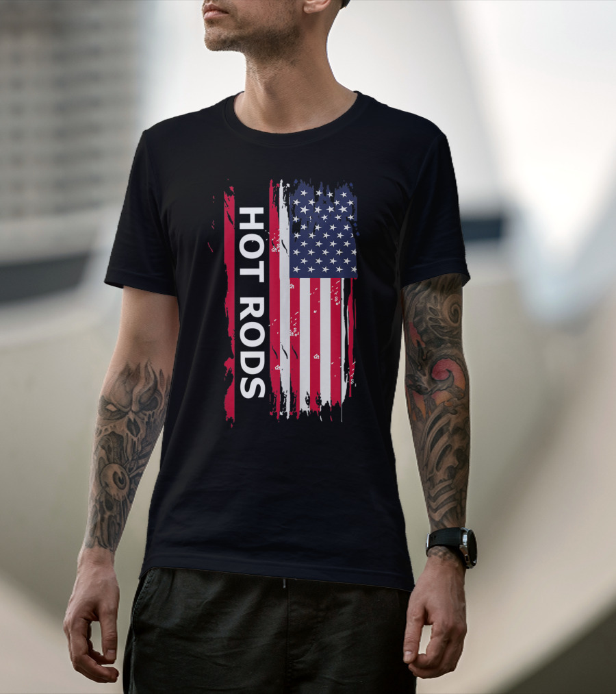 HOT RODS American Flag Classic Muscle Cars T-Shirt