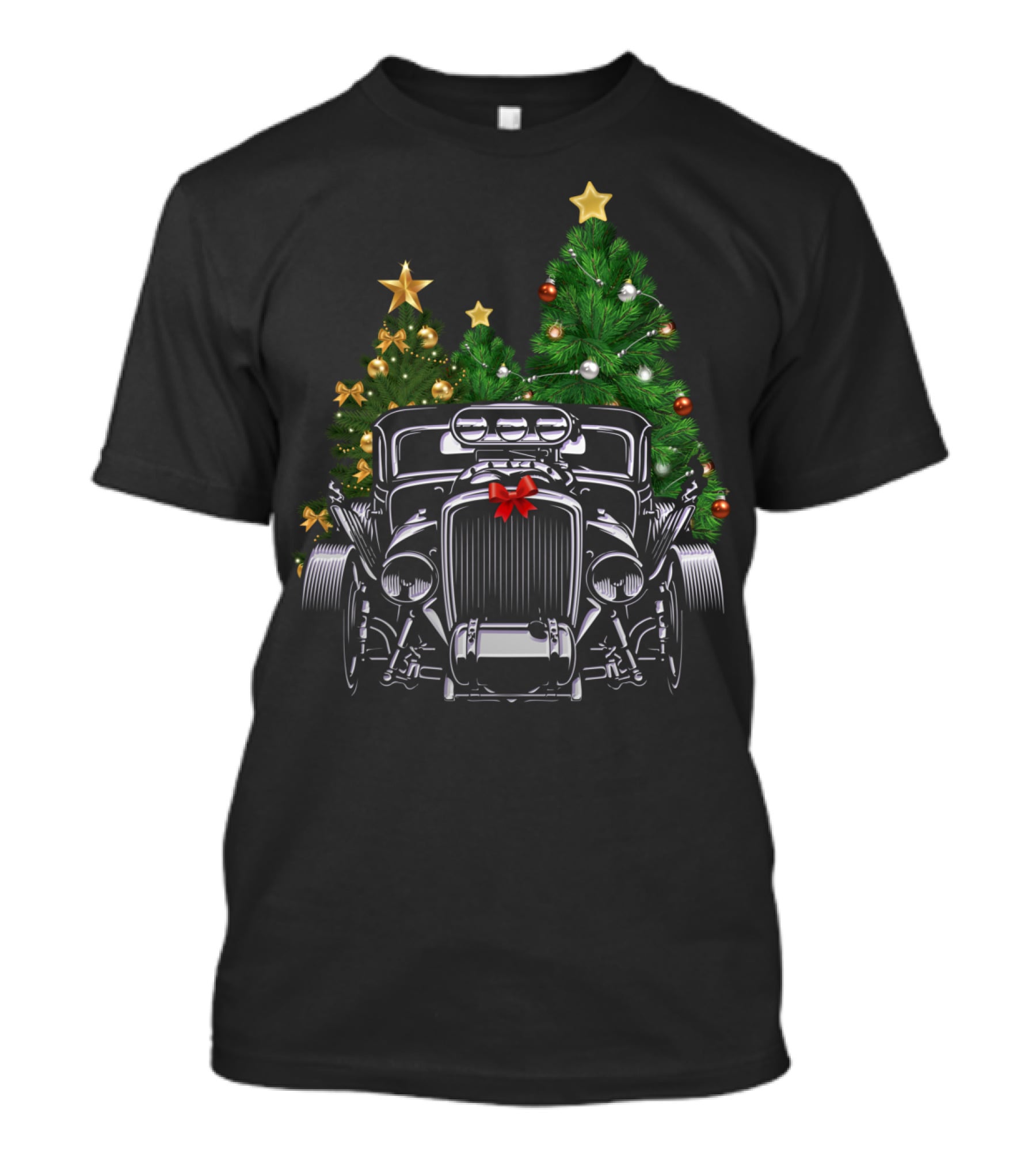 Classic American Hot Rod Christmas Tree Scene T-Shirt