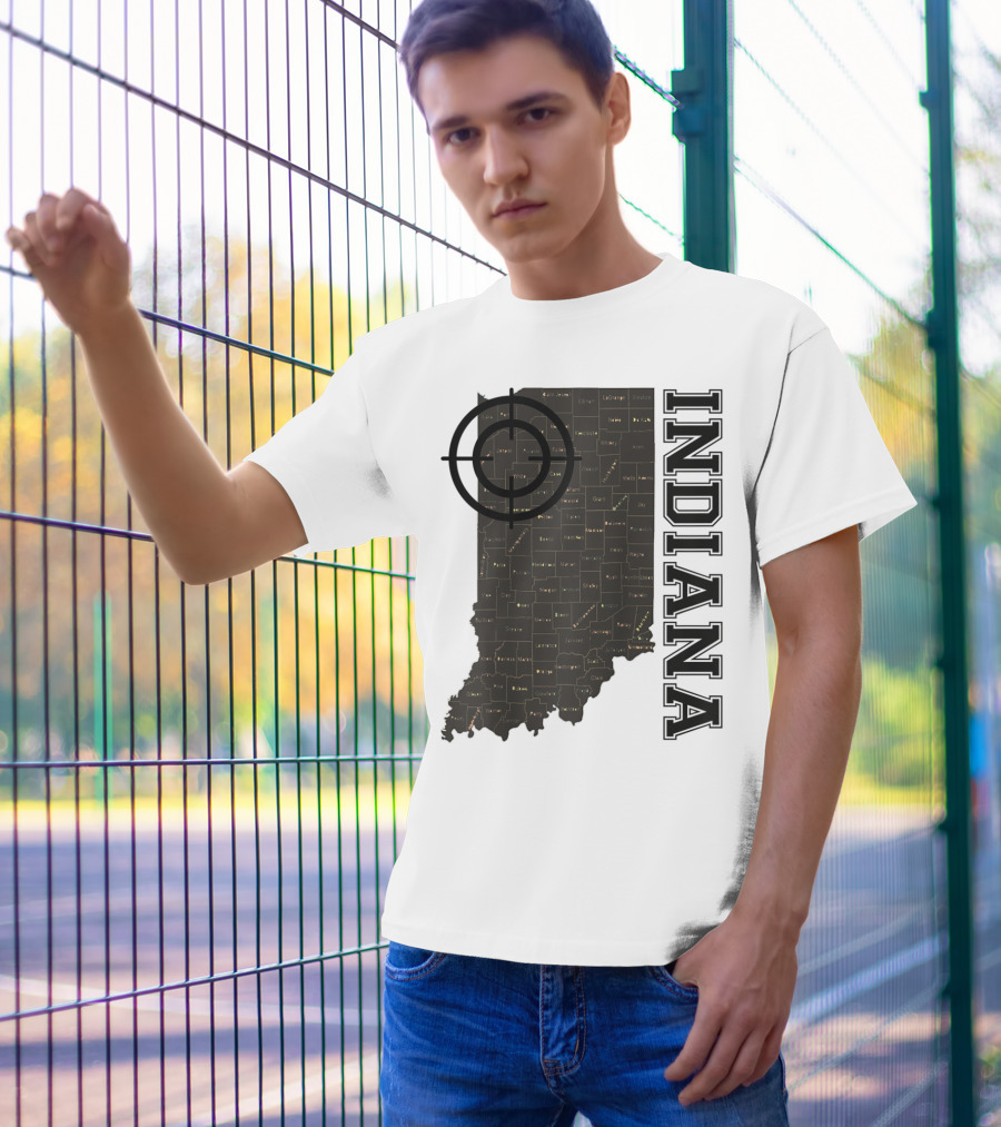 Indiana Map County Outline Vintage Classic Black EJ Maze T-Shirt