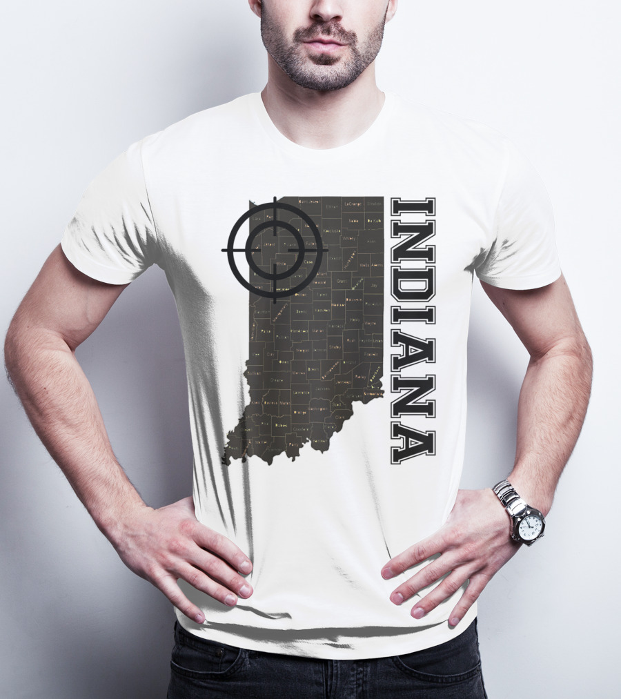 Indiana Map County Outline Vintage Classic Black EJ Maze T-Shirt
