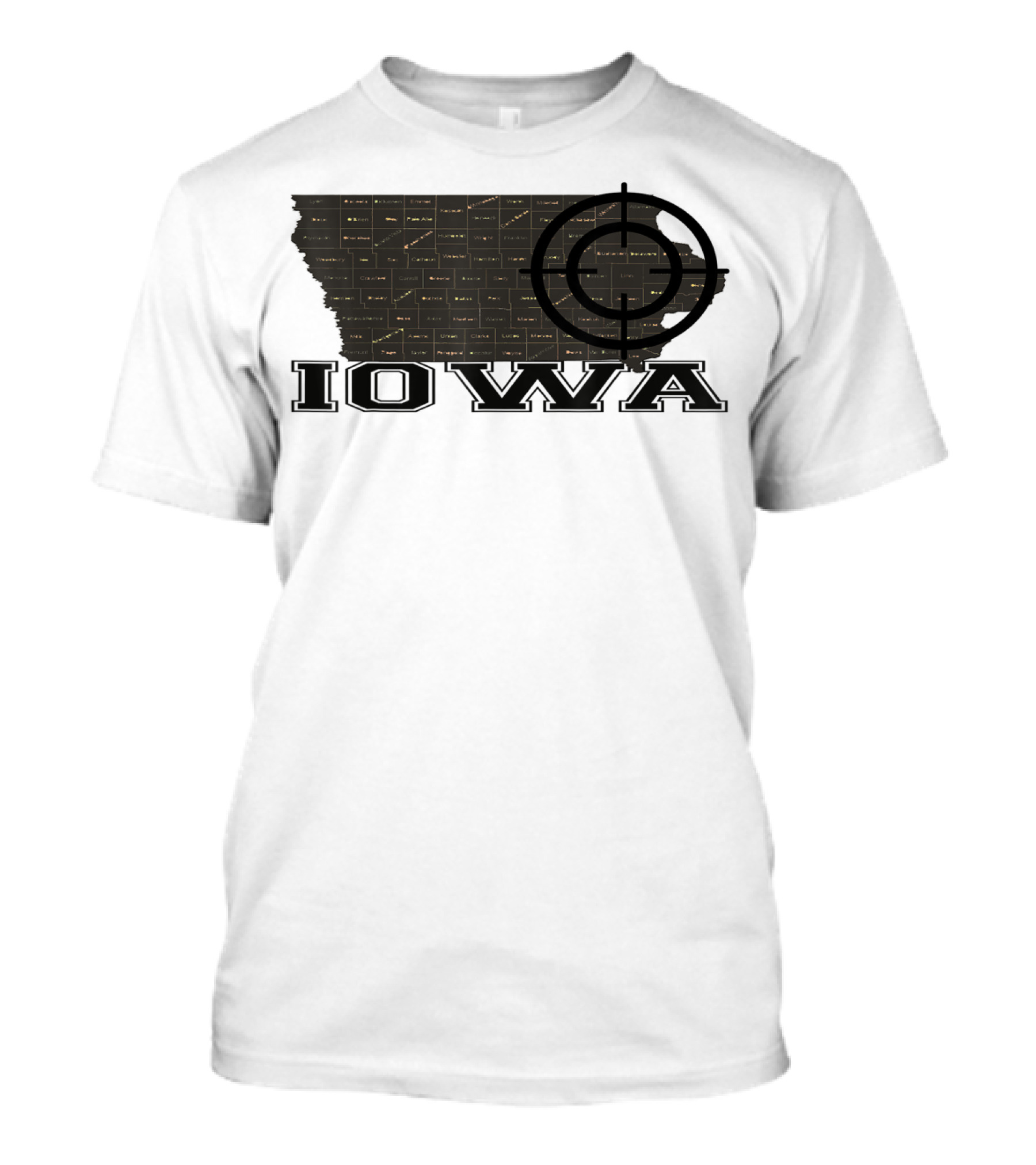 Iowa Map Vintage Fun Black With Target Overlay T-Shirt