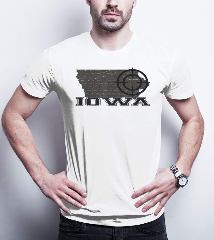 Iowa Map Vintage Fun Black With Target Overlay T-Shirt