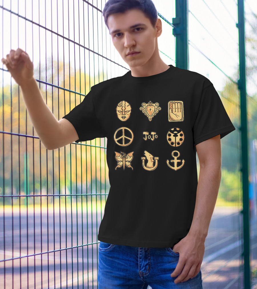 JoJo's Bizarre Adventure Symbols JoJo Peace Mask Anchor Butterfly Hand T-Shirt