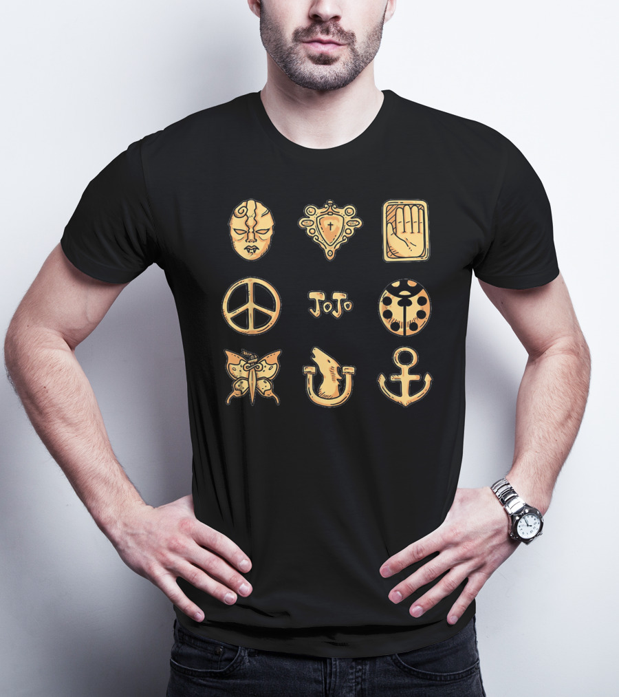 JoJo's Bizarre Adventure Symbols JoJo Peace Mask Anchor Butterfly Hand T-Shirt