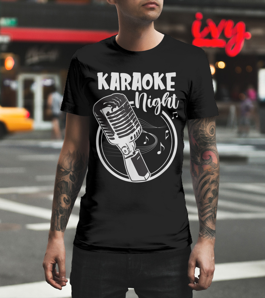 Karaoke Night Classic Mic Singing Music Notes T-Shirt