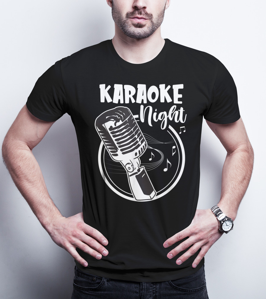 Karaoke Night Classic Mic Singing Music Notes T-Shirt