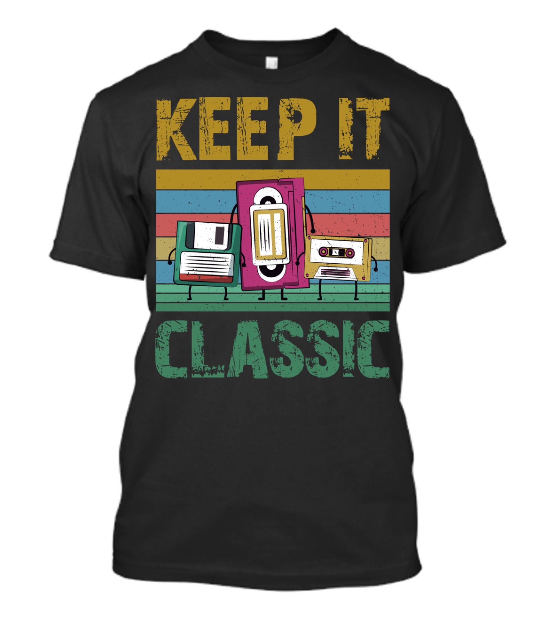 Keep It Classic 90s Throwback Old Technology Cassette VHS Diskette Fun Retro Vibes T-Shirt