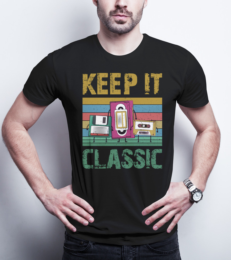 Keep It Classic 90s Throwback Old Technology Cassette VHS Diskette Fun Retro Vibes T-Shirt