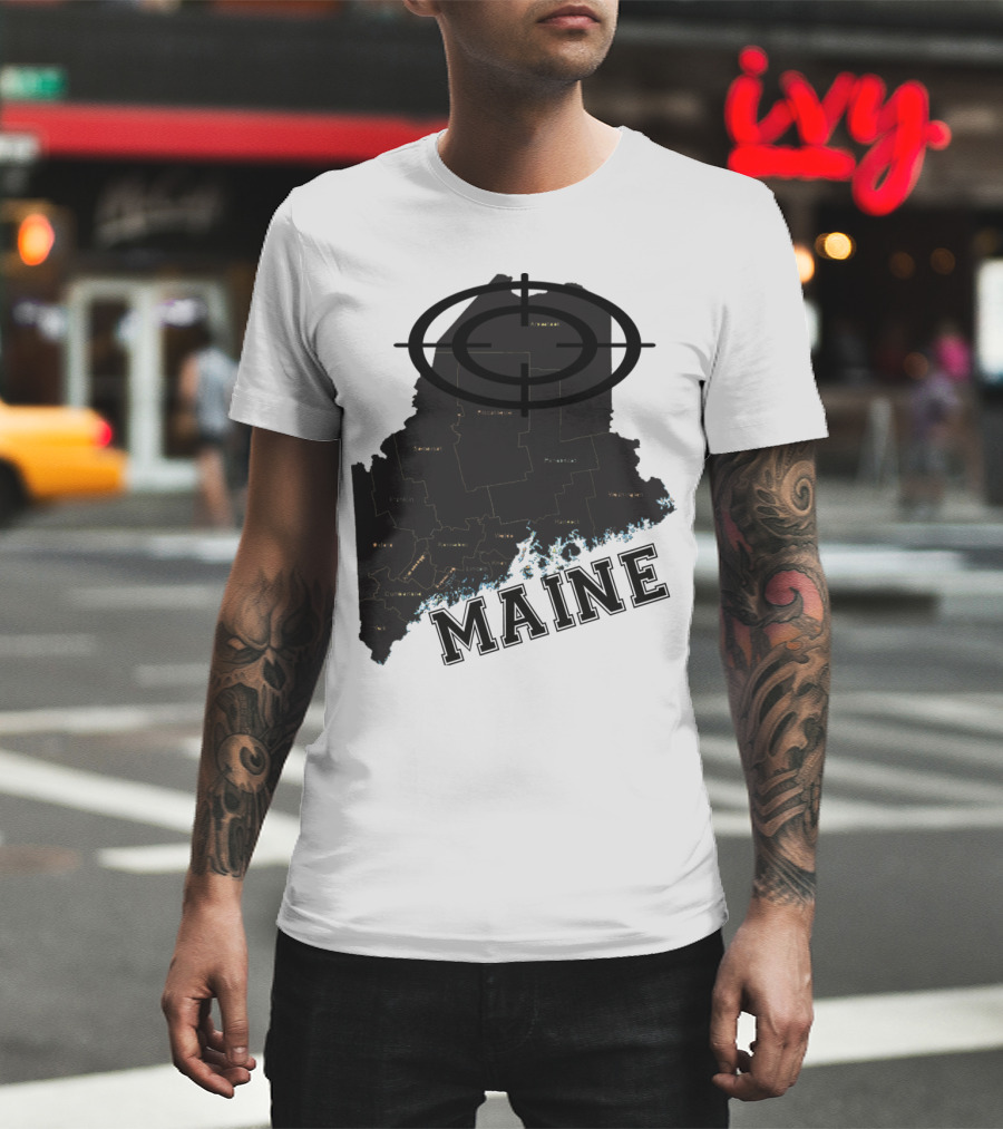 Maine Maps Classic Vintage Fun Target Overlay T-Shirt