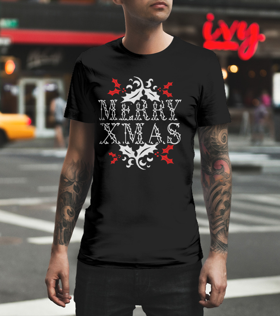 Merry Xmas Holly Leaf Festive T-Shirt