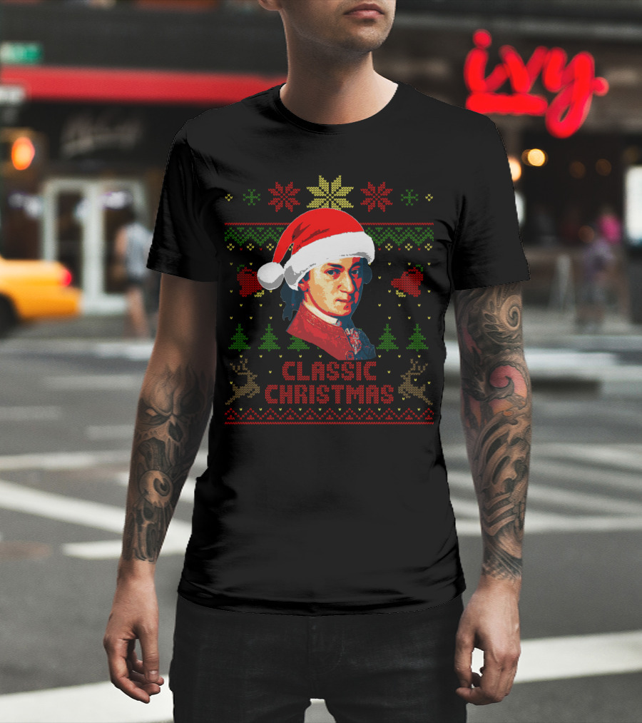Classic Christmas Mozart Santa Hat T-Shirt