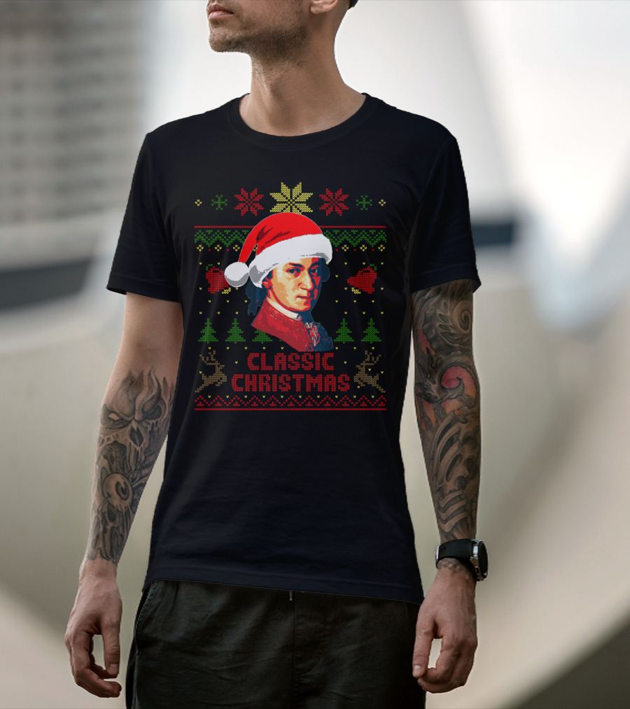Classic Christmas Mozart Santa Hat T-Shirt