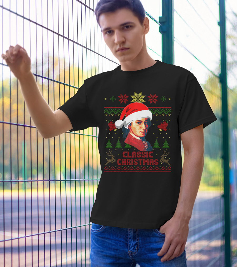 Classic Christmas Mozart Santa Hat T-Shirt