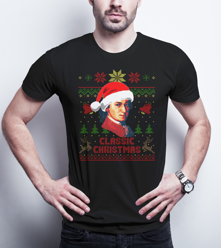 Classic Christmas Mozart Santa Hat T-Shirt