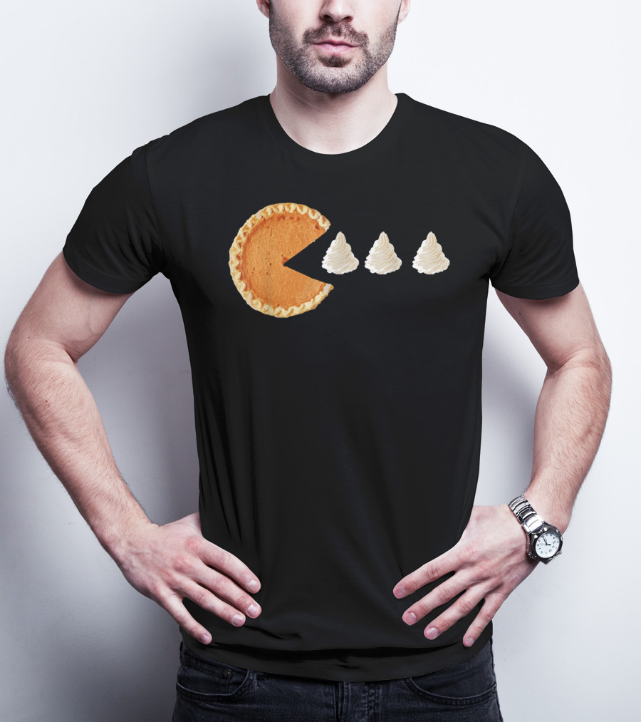 Pumpkin Piece Thanksgiving Day Video Game Pie Whipped Cream Chase T-Shirt