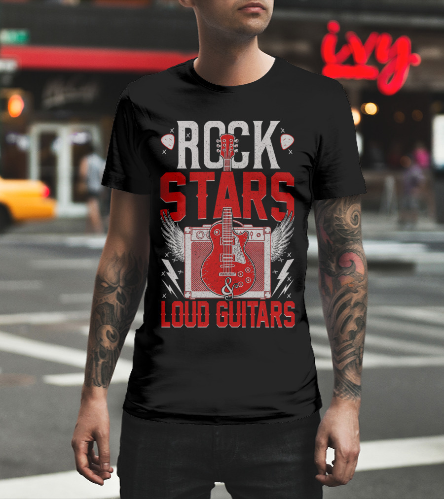 Rock Stars Loud Guitars Vintage Amplifier And Wings T-Shirt