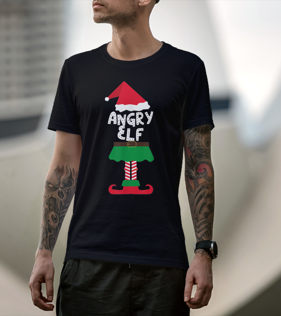 Angry Elf Santa Hat And Costume Family Matching Kids Holiday T-Shirt