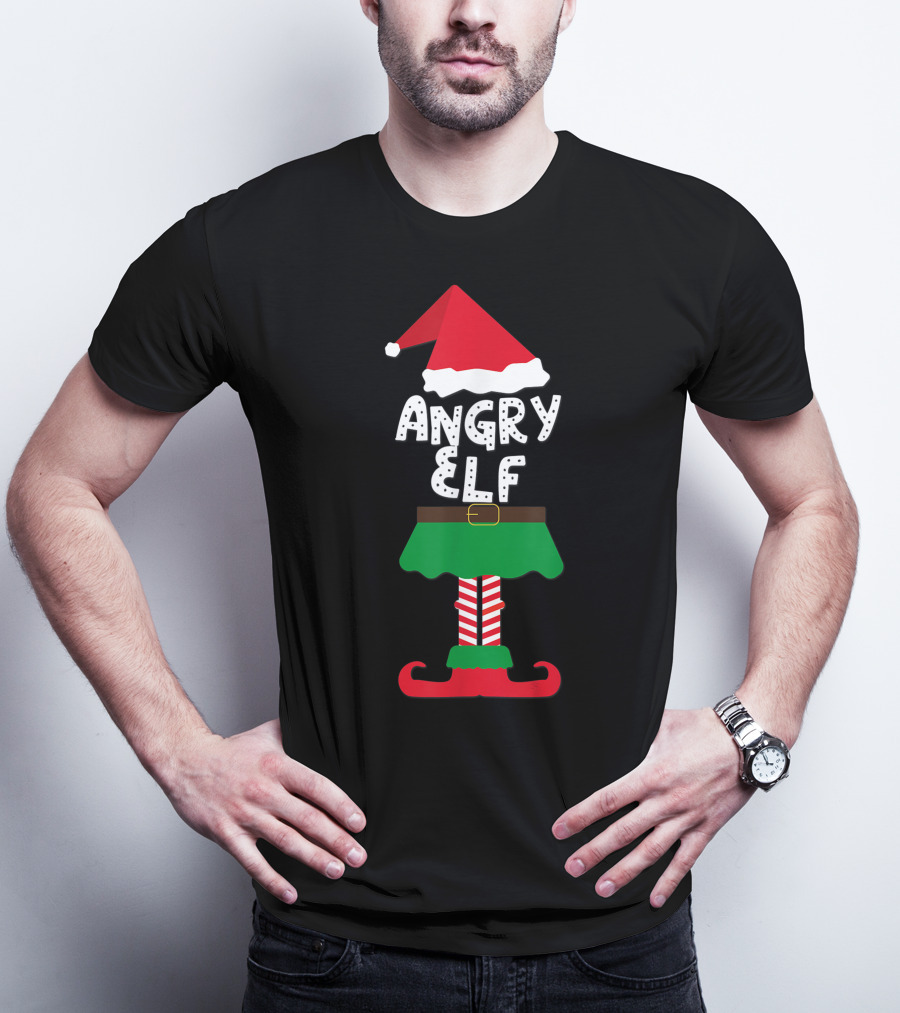 Angry Elf Santa Hat And Costume Family Matching Kids Holiday T-Shirt