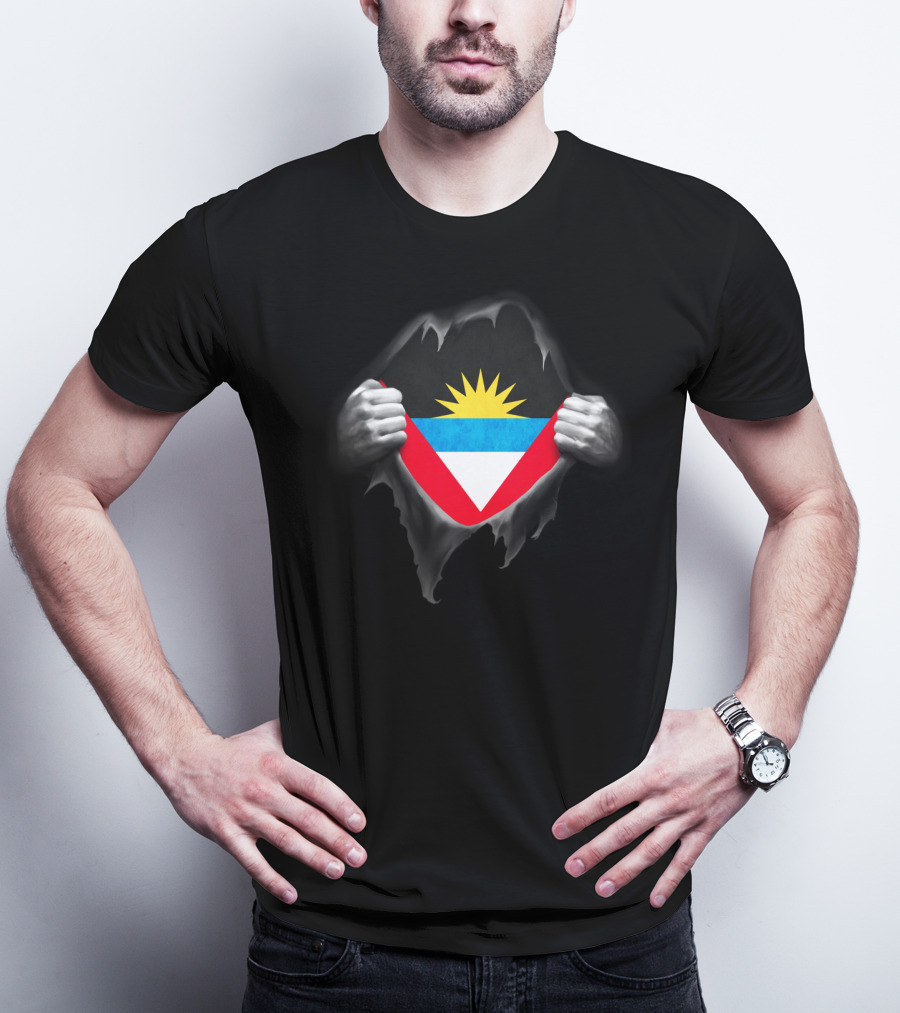 Antigua Flag Ripped Design Antiguan Flag In Hands T-Shirt