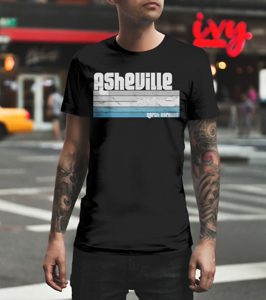 Asheville North Carolina Blue Ridge Mountains Retro Stripes T-Shirt