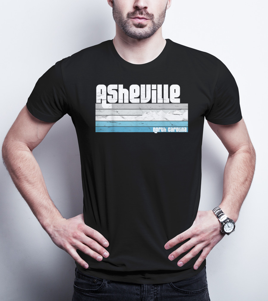 Asheville North Carolina Blue Ridge Mountains Retro Stripes T-Shirt