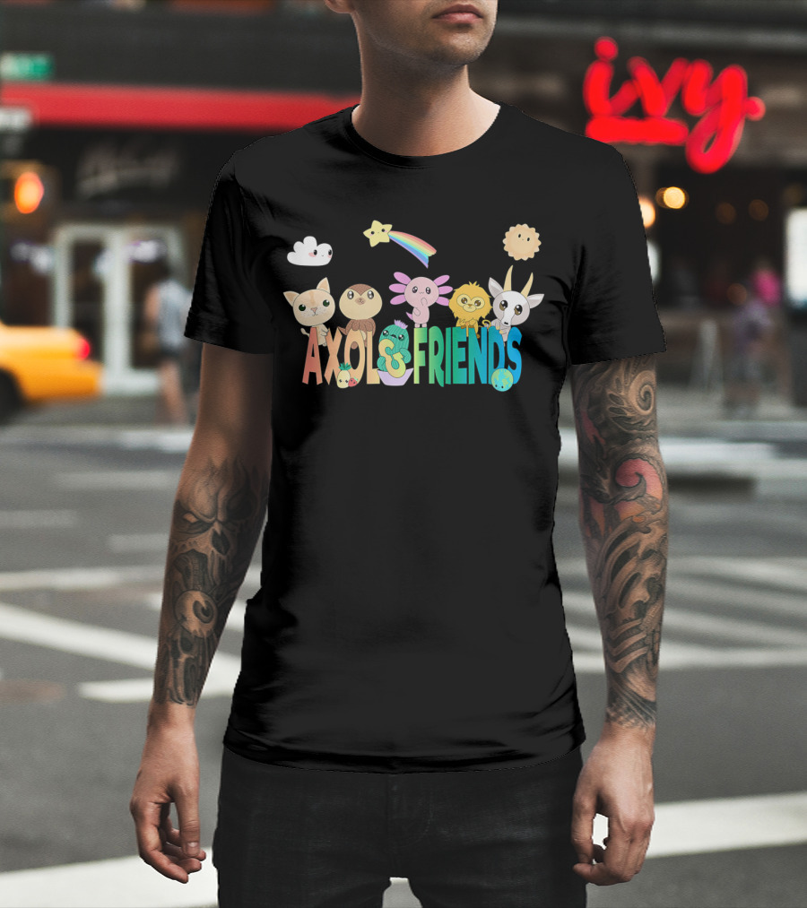 Axol Friends Cute Animals With Stars, Rainbow, Cloud, And Sun T-Shirt