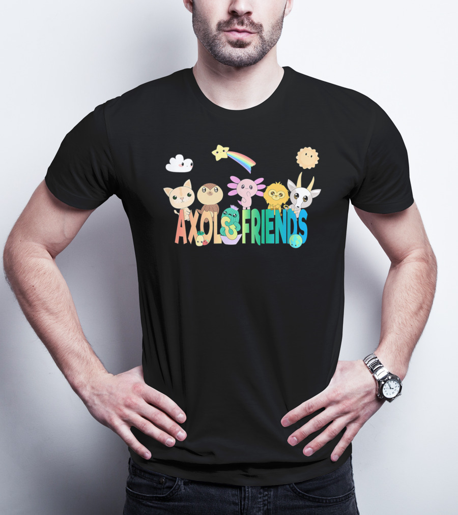 Axol Friends Cute Animals With Stars, Rainbow, Cloud, And Sun T-Shirt