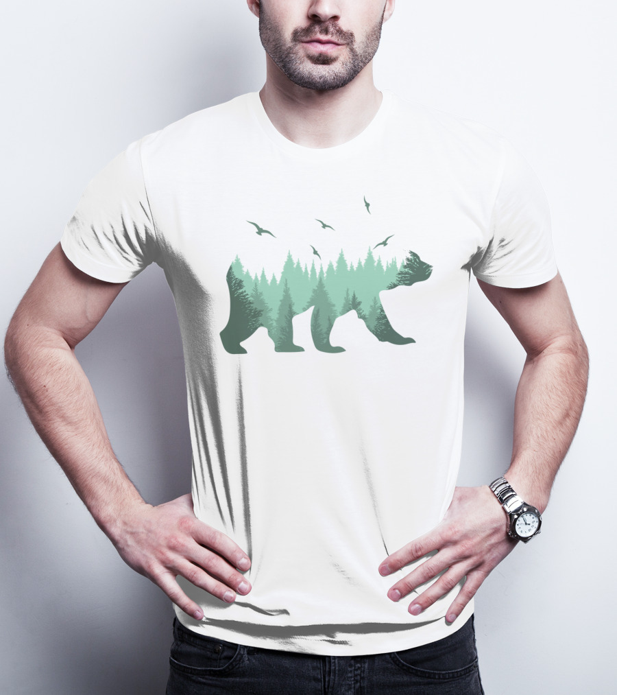 Bear Forest Silhouette With Trees And Eagles In The Woods T-Shirt