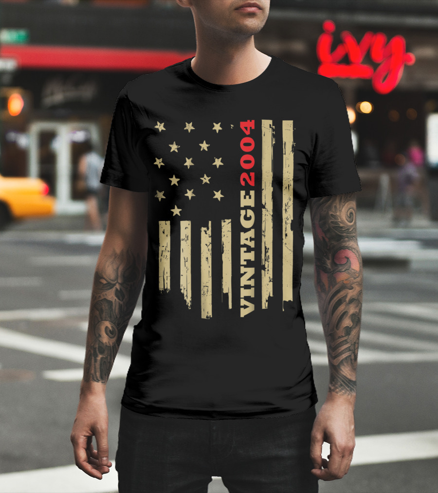 Vintage 2004 American Flag Birthday Gift T-Shirt