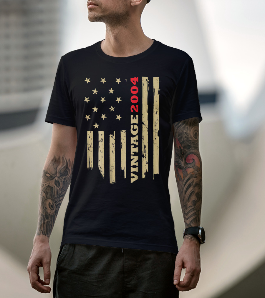 Vintage 2004 American Flag Birthday Gift T-Shirt