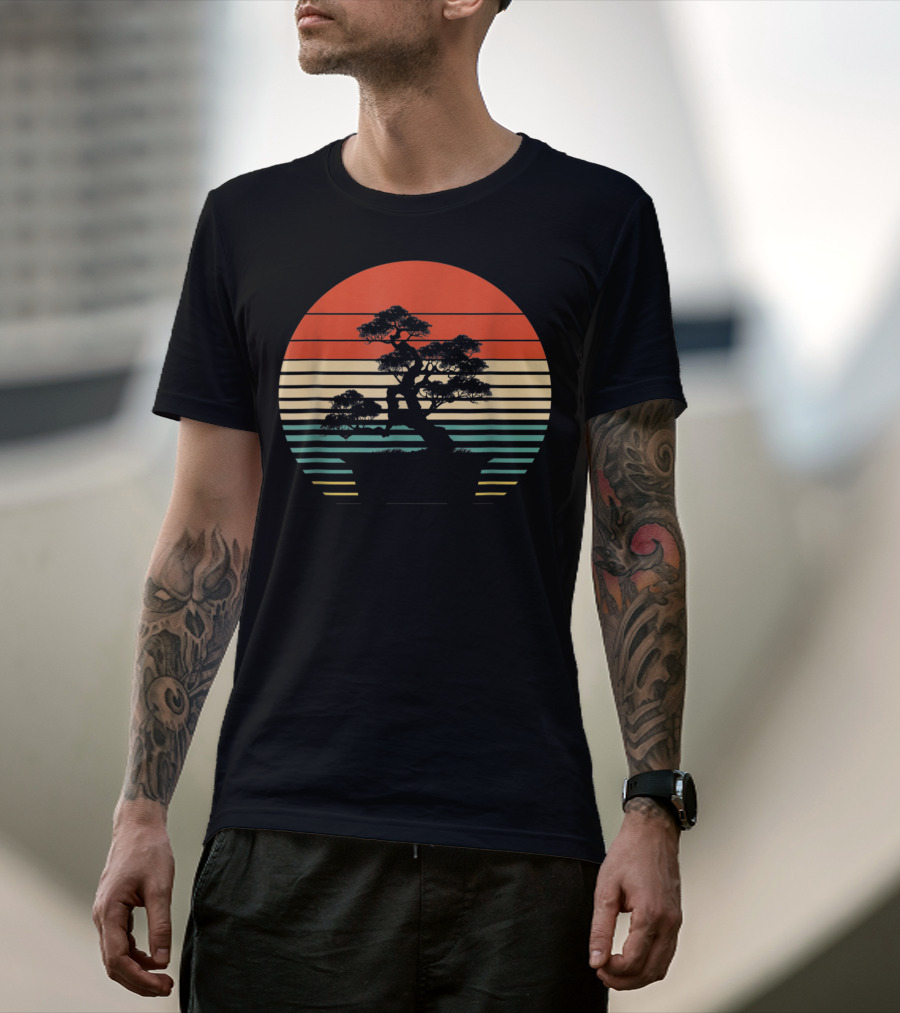 Bonsai Tree Japanese Retro Sunset T-Shirt