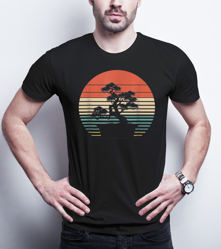 Bonsai Tree Japanese Retro Sunset T-Shirt